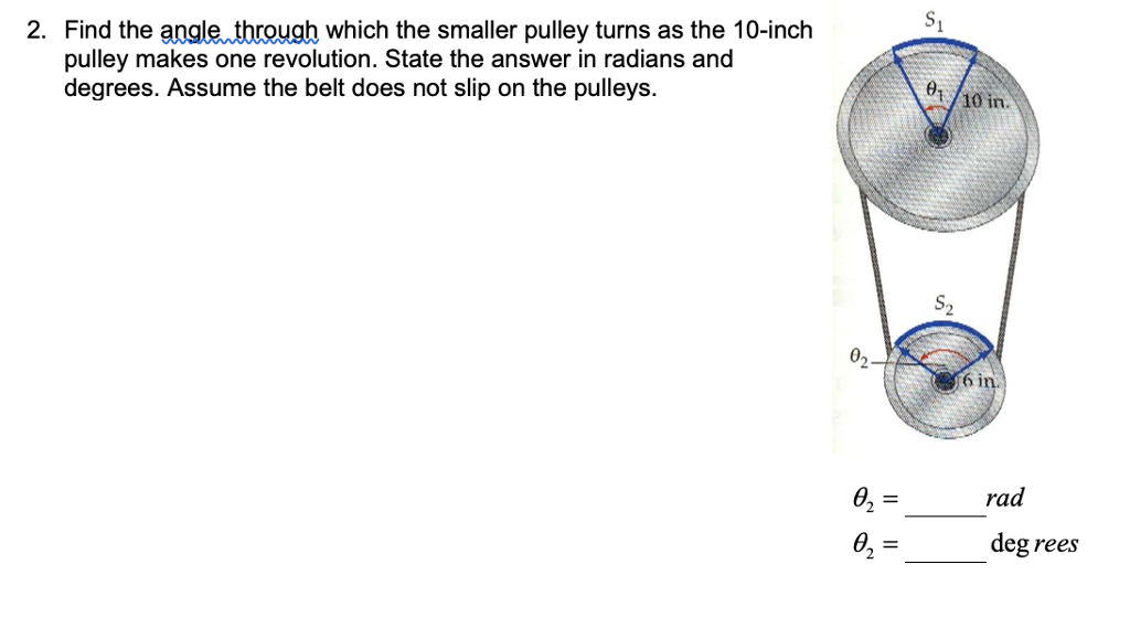 Solved 2. Find the angle through which the smaller pulley | Chegg.com
