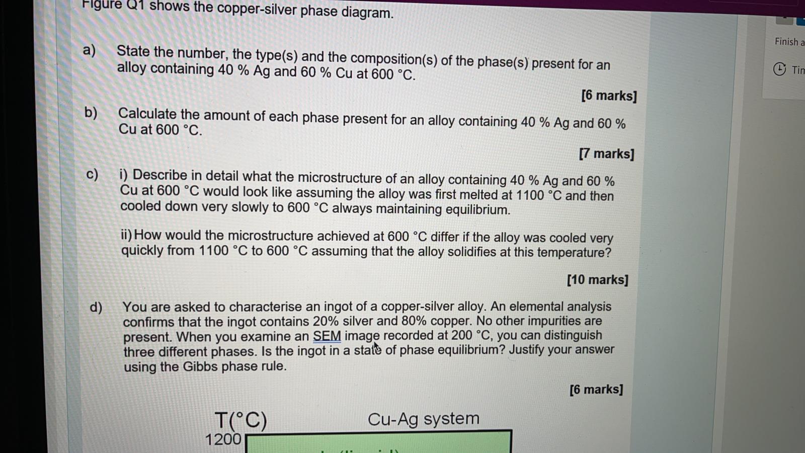 Solved Figure Q1 shows the copper-silver phase diagram. | Chegg.com