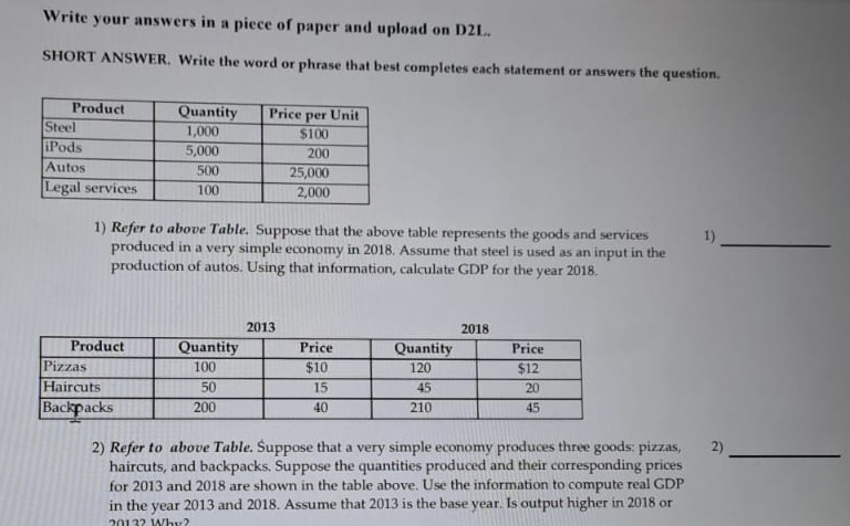 Solved Write your answers in a piece of paper and upload on | Chegg.com