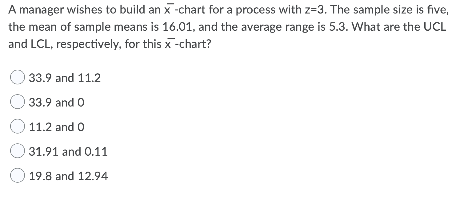Solved A manager wishes to build an X-chart for a process | Chegg.com