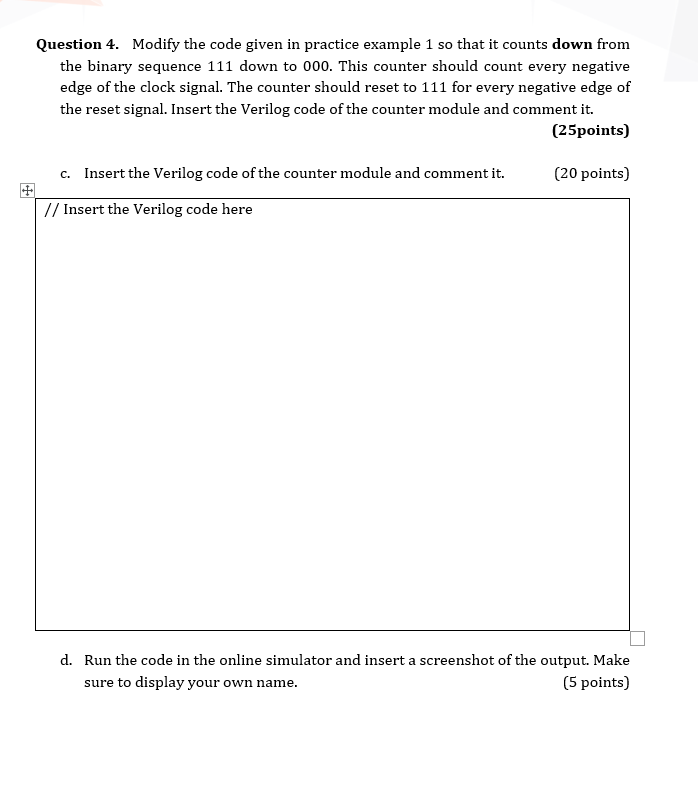 Solved Practice Example 1. Verilog code and testbench of a | Chegg.com