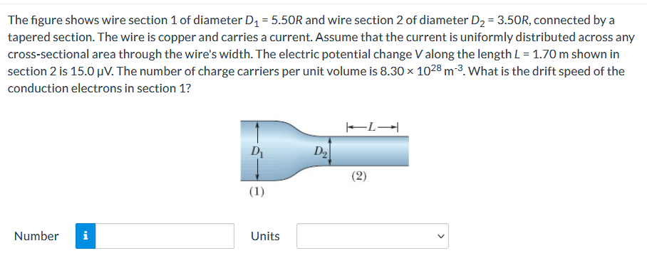 Solved The figure shows wire section 1 of diameter D₁ = | Chegg.com