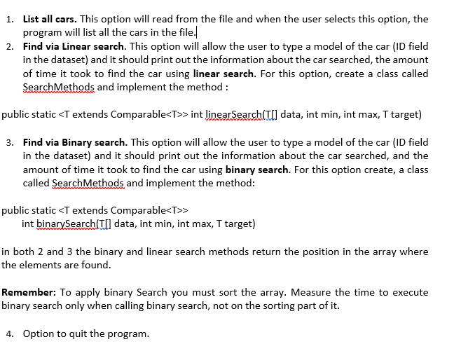 1. List all cars. This option will read from the file | Chegg.com