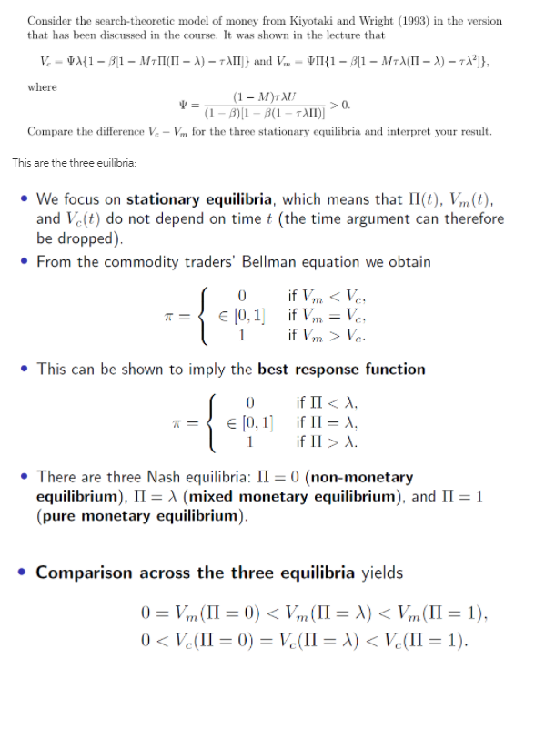 Consider the search-theoretic model of money from | Chegg.com