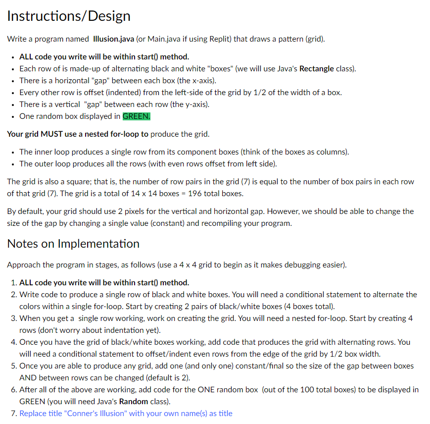 Solved Write a program named Illusion.java that draws a | Chegg.com
