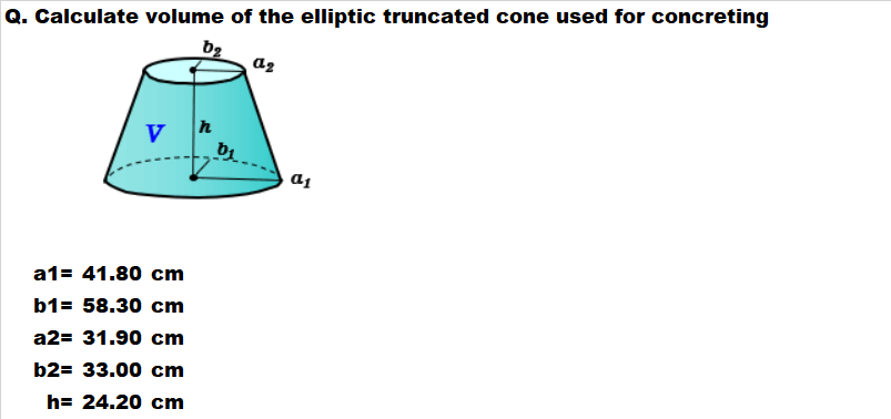 Solved Q. Calculate volume of the elliptic truncated cone | Chegg.com