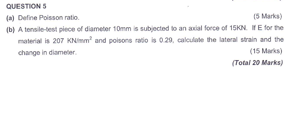 Solved QUESTION 5 (a) Define Poisson ratio. (5 Marks) (b) A | Chegg.com