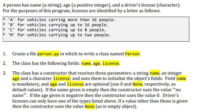 Solved A person has name (a string), age (a positive | Chegg.com