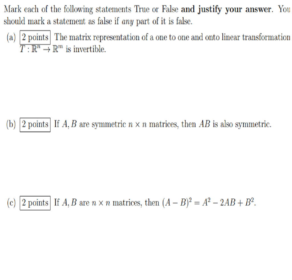 Solved Mark each of the following statements True or False | Chegg.com