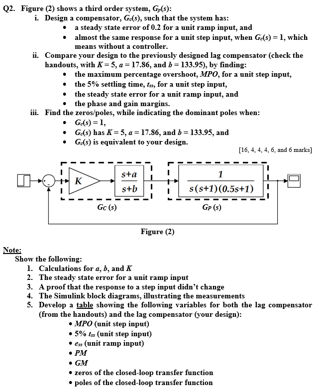 Q2. Figure (2) shows a third order system, Gy(s): i. | Chegg.com