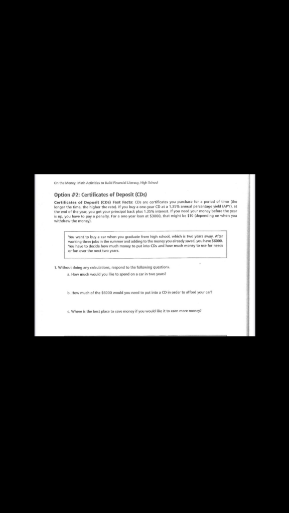 On the Money Moth Activities to Build Financial | Chegg.com