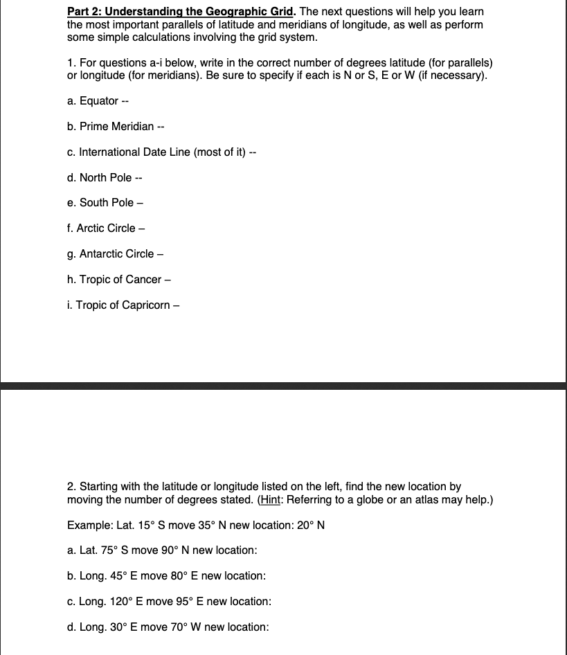 Solved Part 2: Understanding the Geographic Grid. The next | Chegg.com