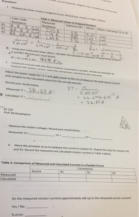 Solved Procedure: 1. Measure the three resistors assigned to | Chegg.com
