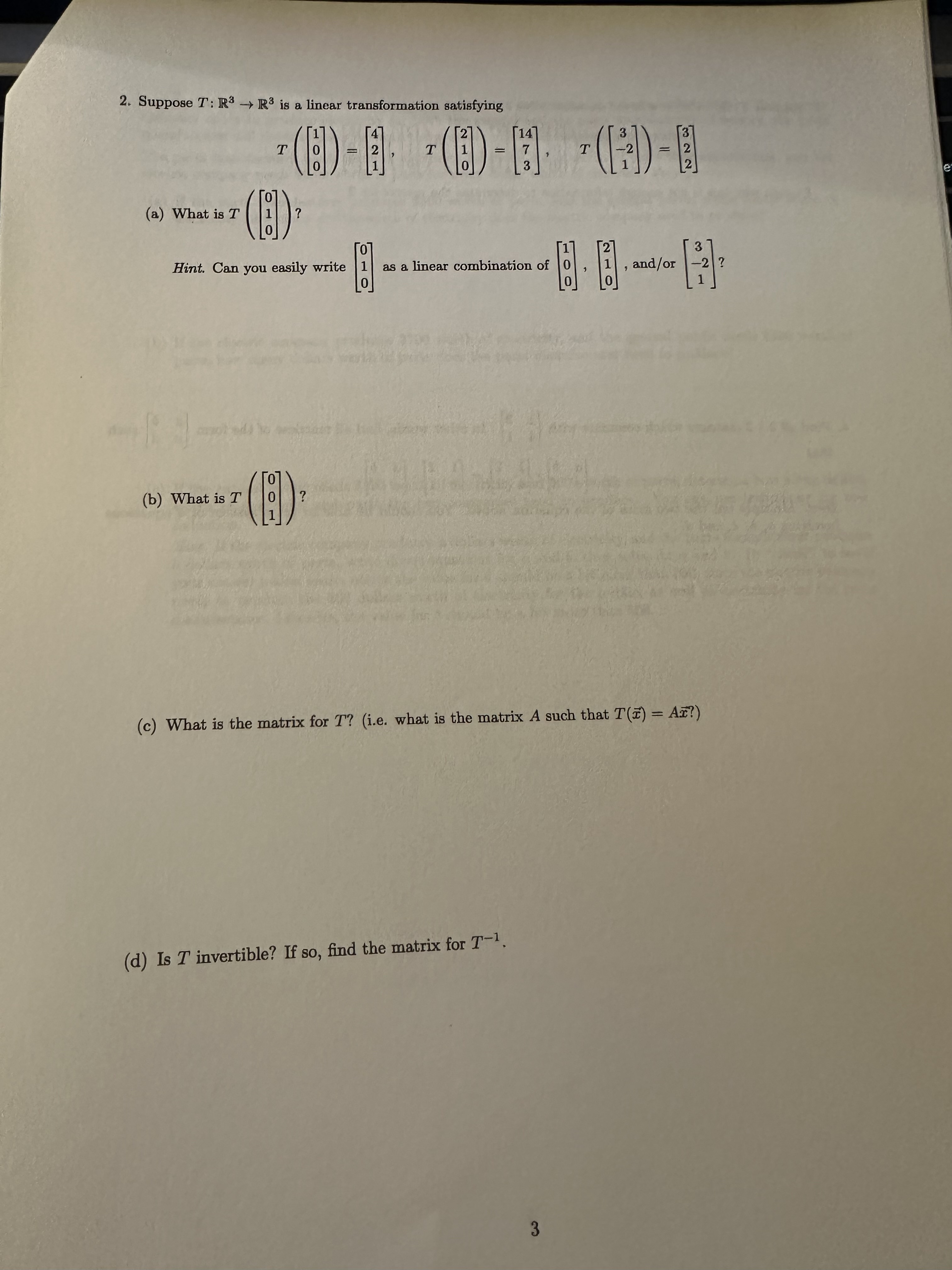 Solved 2. Suppose T:R3→R3 is a linear transformation | Chegg.com