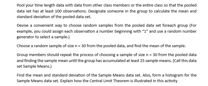 Solved Pool your time length data with data from other class | Chegg.com