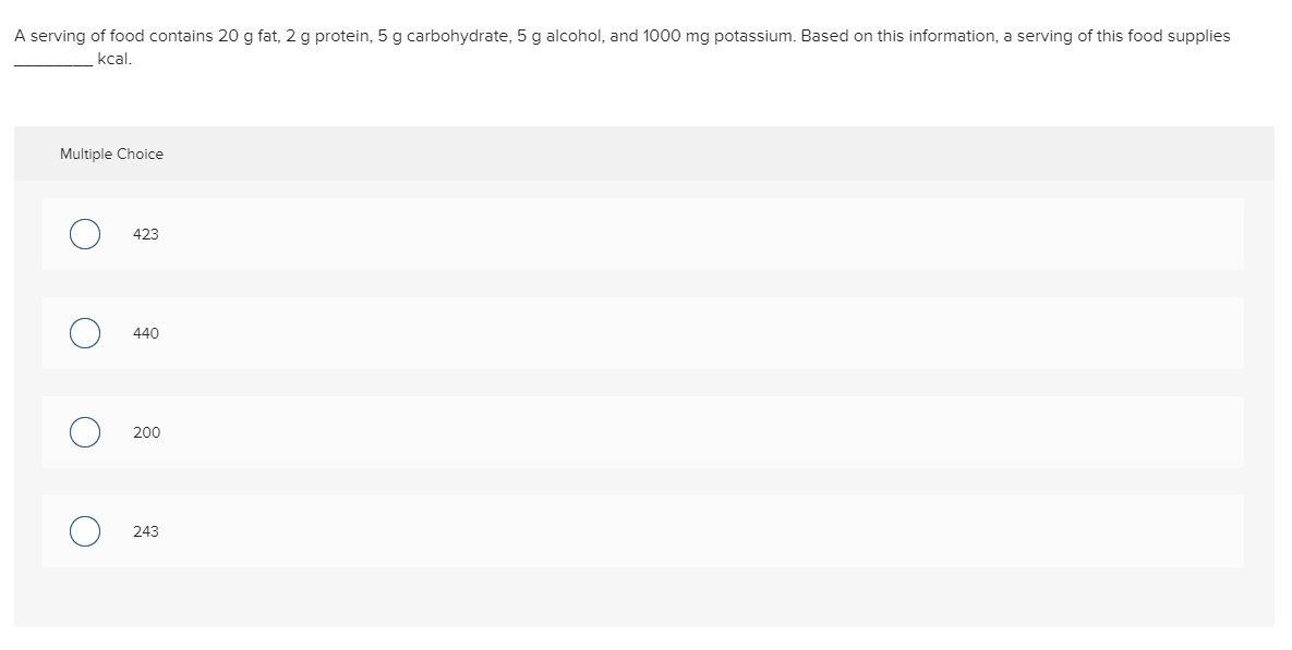 Solved A serving of food contains 20 g fat, 2 g protein, 5 g | Chegg.com