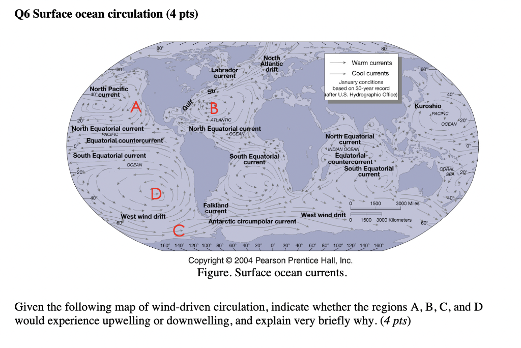 Solved Q6 Surface ocean circulation (4 pts) Given the | Chegg.com