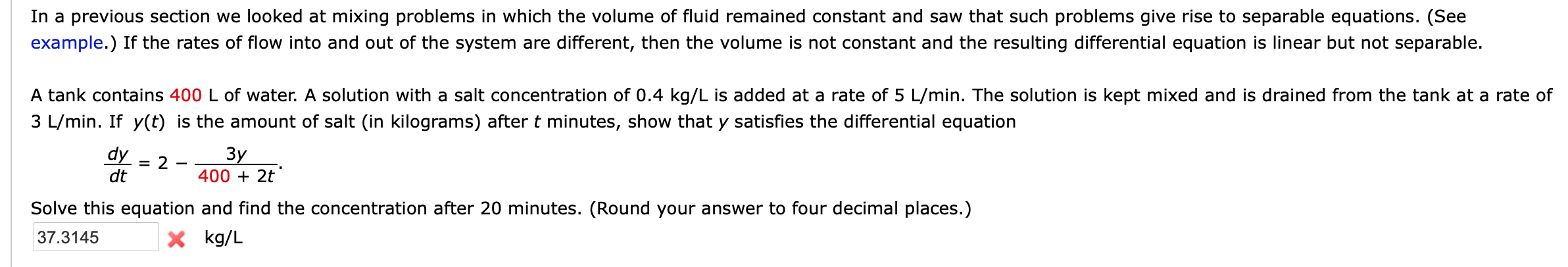 Solved In a previous section we looked at mixing problems in | Chegg.com