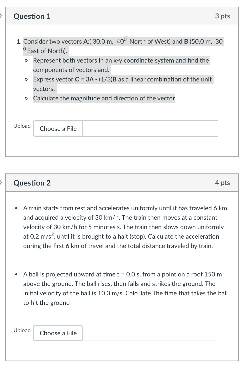 Solved Question 1 3 pts 1. Consider two vectors A:( 30.0 m, | Chegg.com Solved Question 1 3 pts 1. Consider two vectors A:( 30.0 m, | Chegg.com