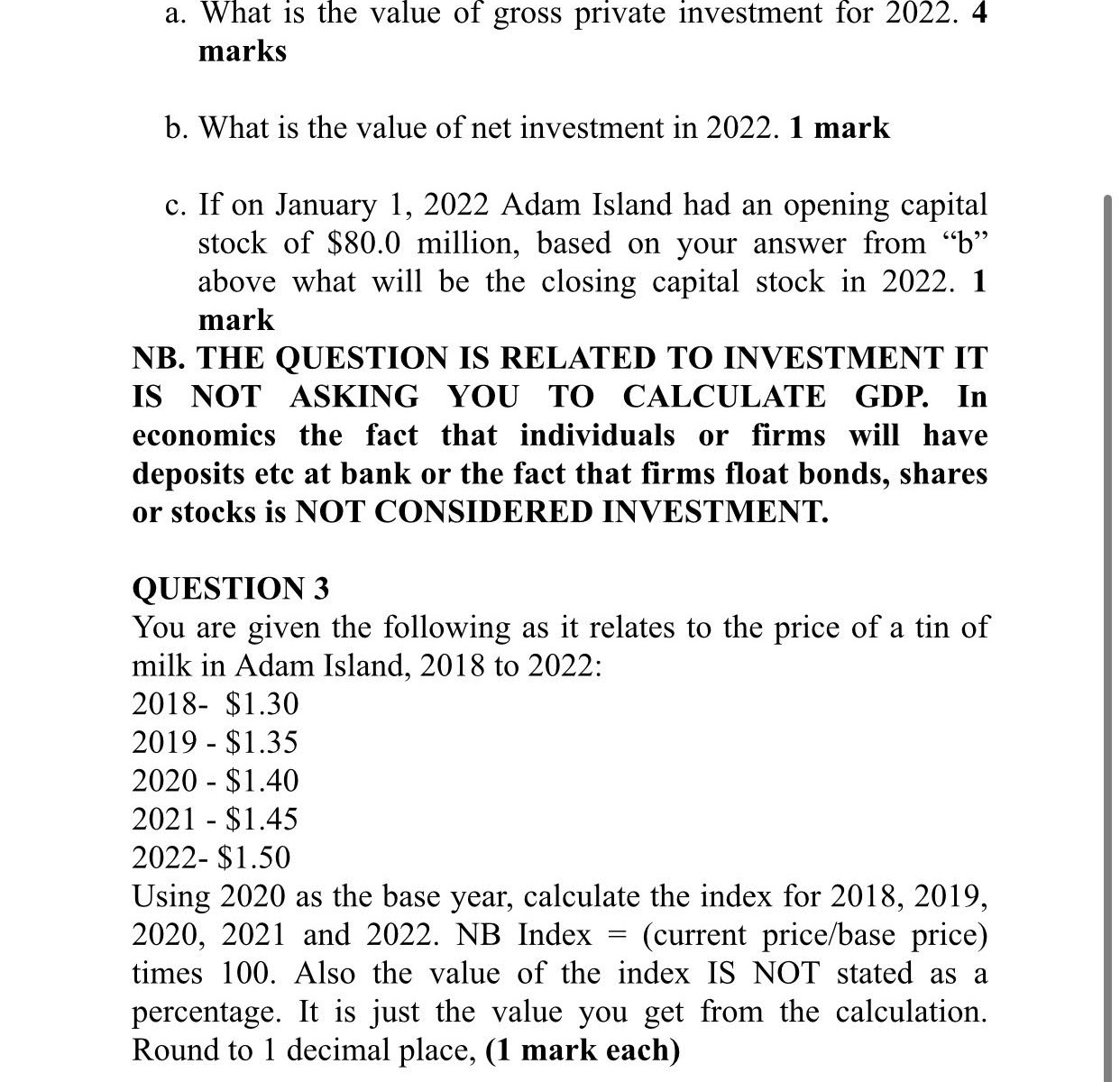Question (2) Investment. \begin{tabular}{|c|c|} | Chegg.com