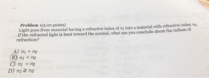 Solved Light goes from material having a refractive index of | Chegg.com