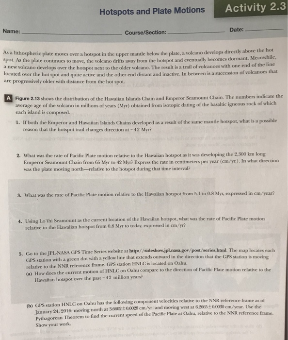 Hotspots and Plate Motions Activity 2.3 Name: | Chegg.com