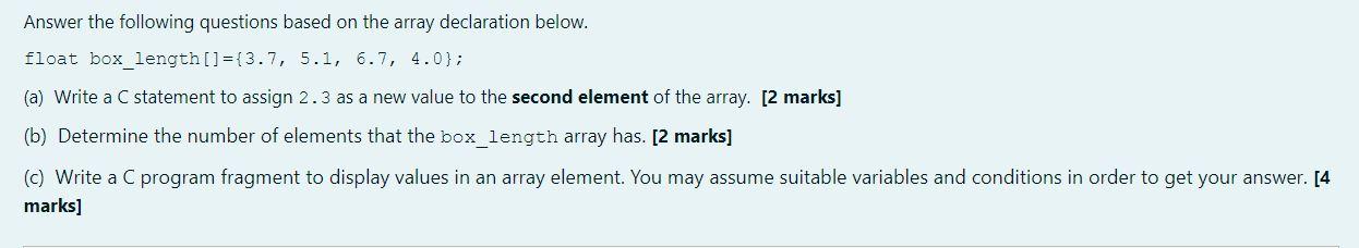 Solved Answer the following questions based on the array | Chegg.com