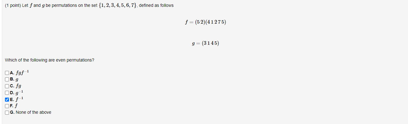 Solved (1 point) Let f be a permutation on the set | Chegg.com