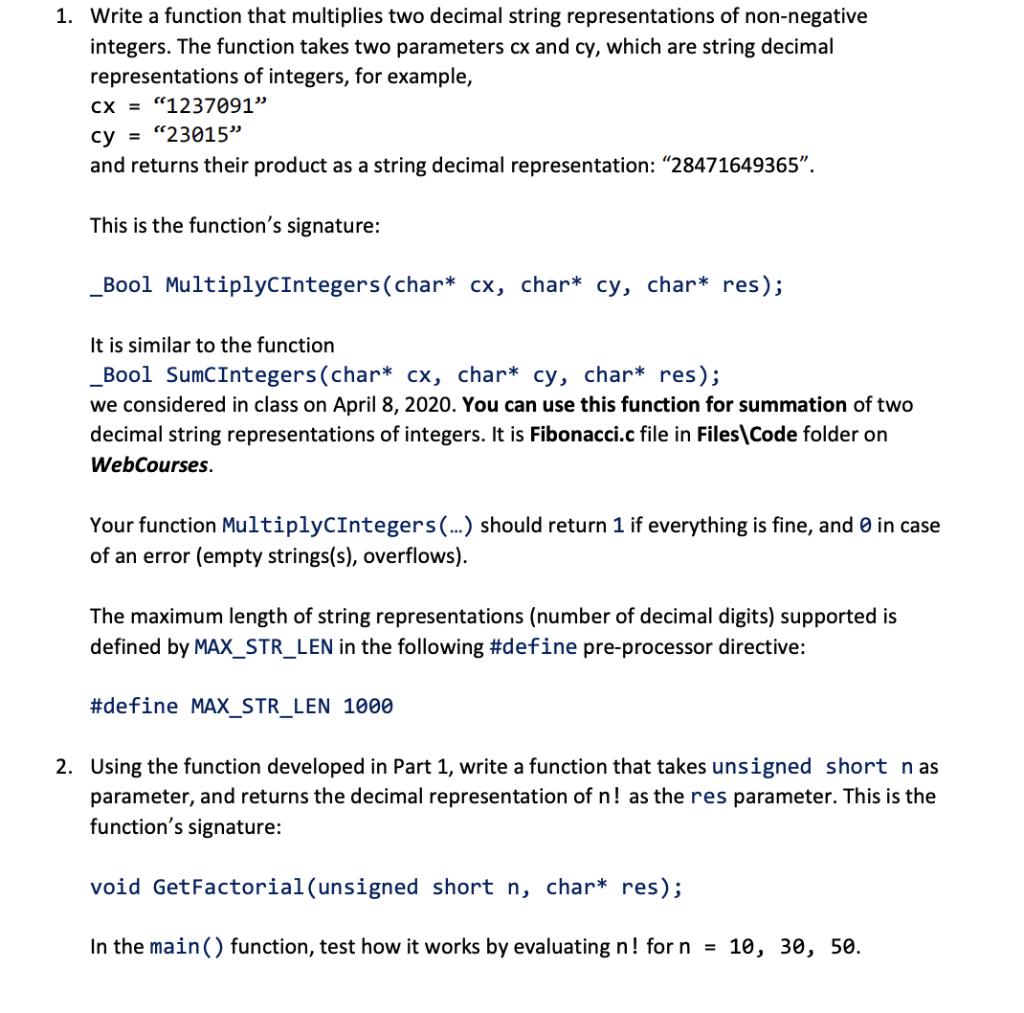 1. Write a function that multiplies two decimal | Chegg.com