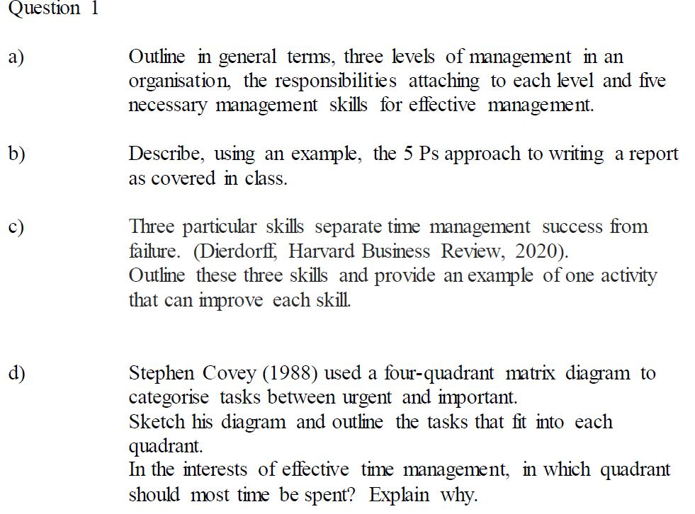 Solved Question 1 a) Outline in general terms, three levels | Chegg.com