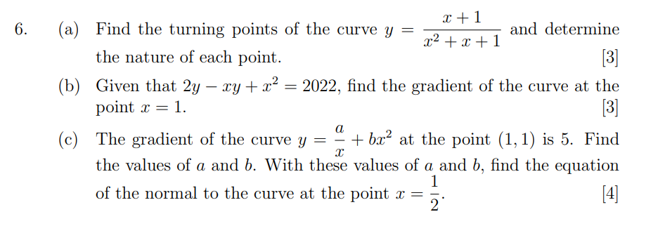 Solved (a) Find the turning points of the curve y=x2+x+1x+1 | Chegg.com