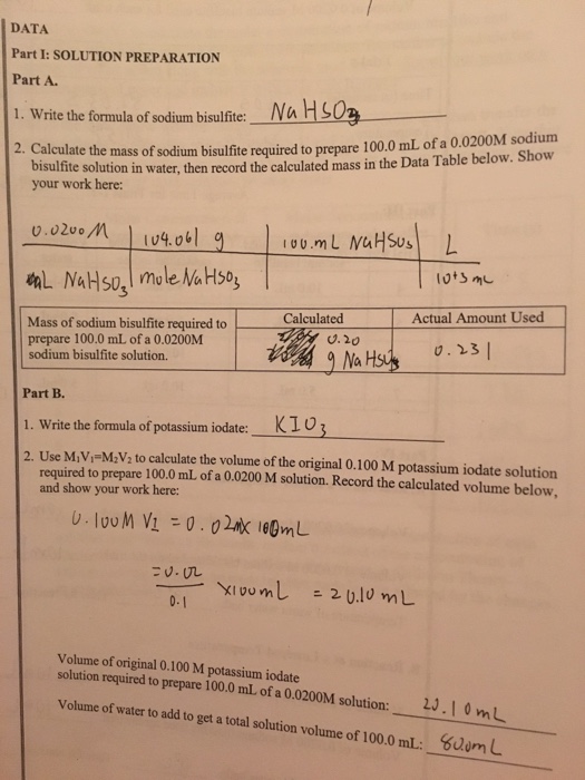 Solved DATA Part I: SOLUTION PREPARATION Part A. Write the | Chegg.com