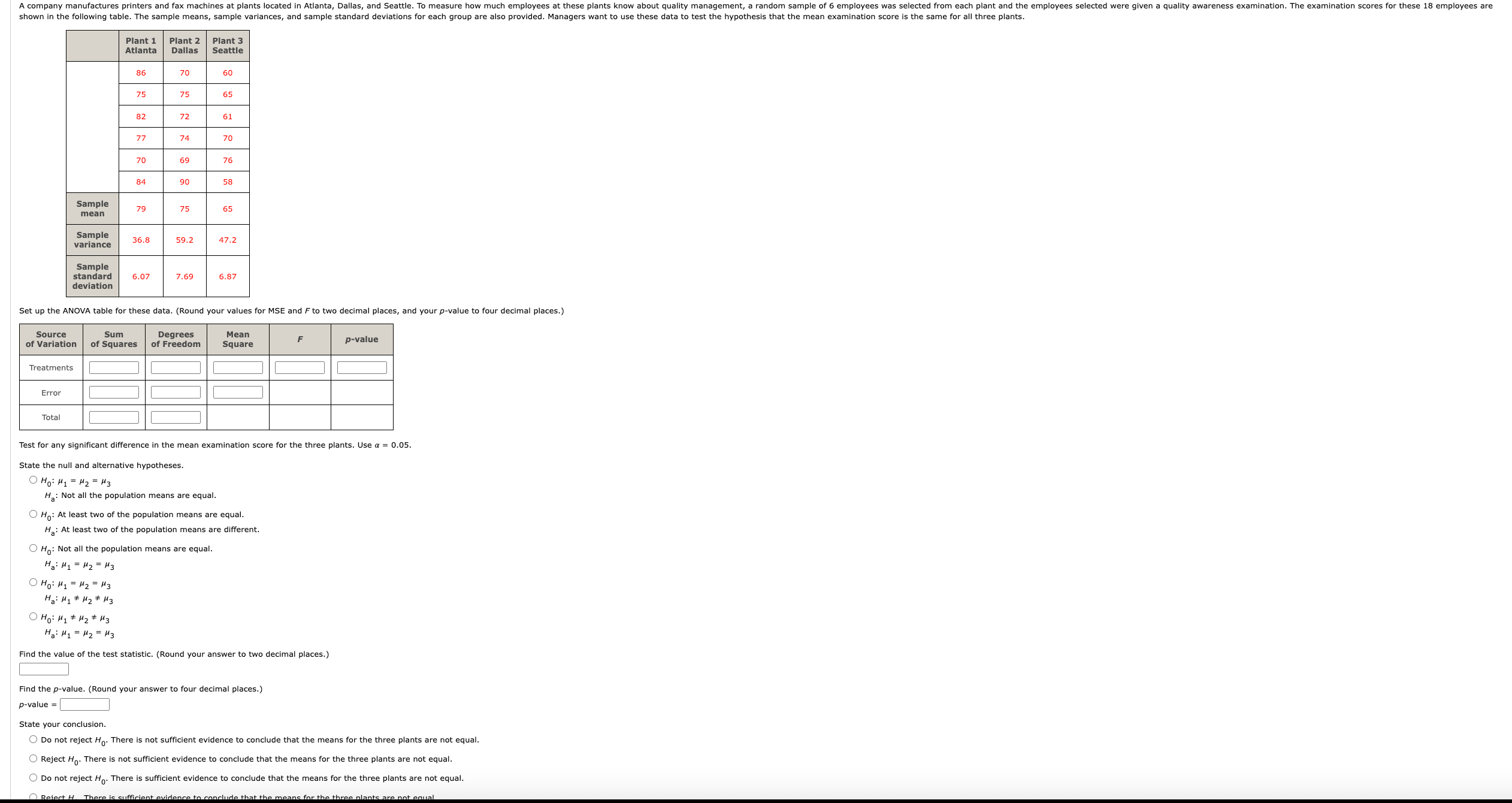 Solved Test for any significant difference in the mean | Chegg.com