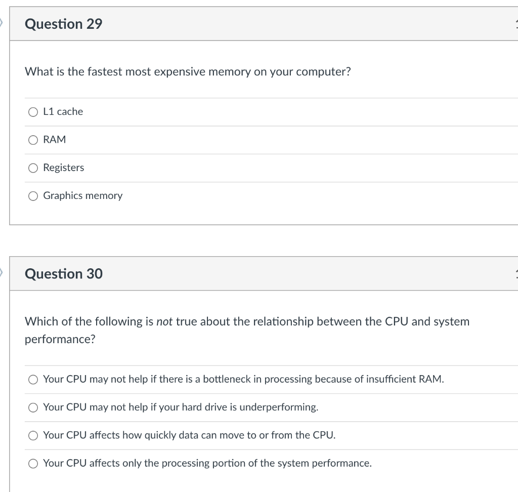 Solved The fastest type of memory in a computer is Level 1 | Chegg.com