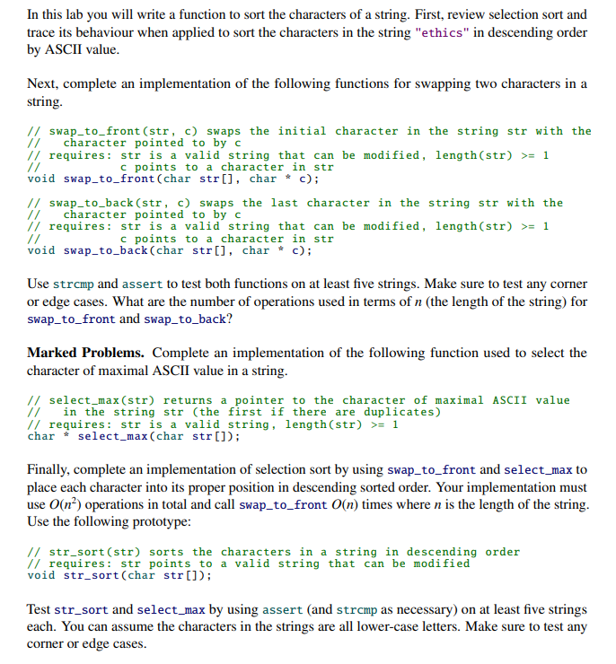 Solved In this lab you will write a function to sort the | Chegg.com