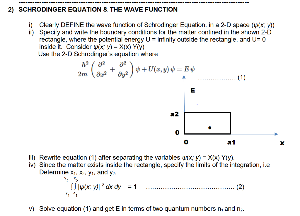 Solved 2) SCHRODINGER EQUATION & THE WAVE FUNCTION i) | Chegg.com