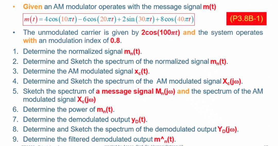 - Given an AM modulator operates with the message | Chegg.com