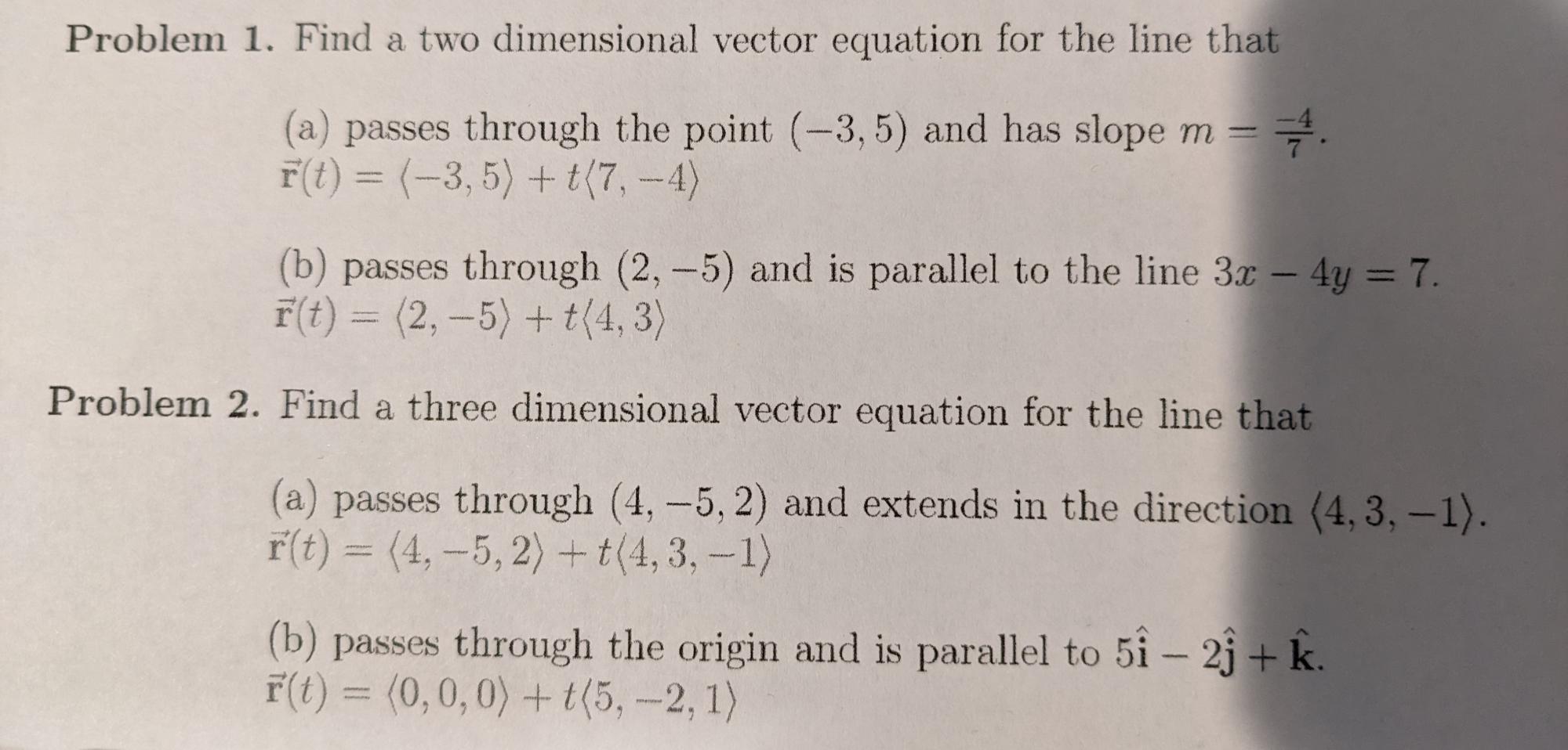 Solved Problem 1. Find a two dimensional vector equation for | Chegg.com