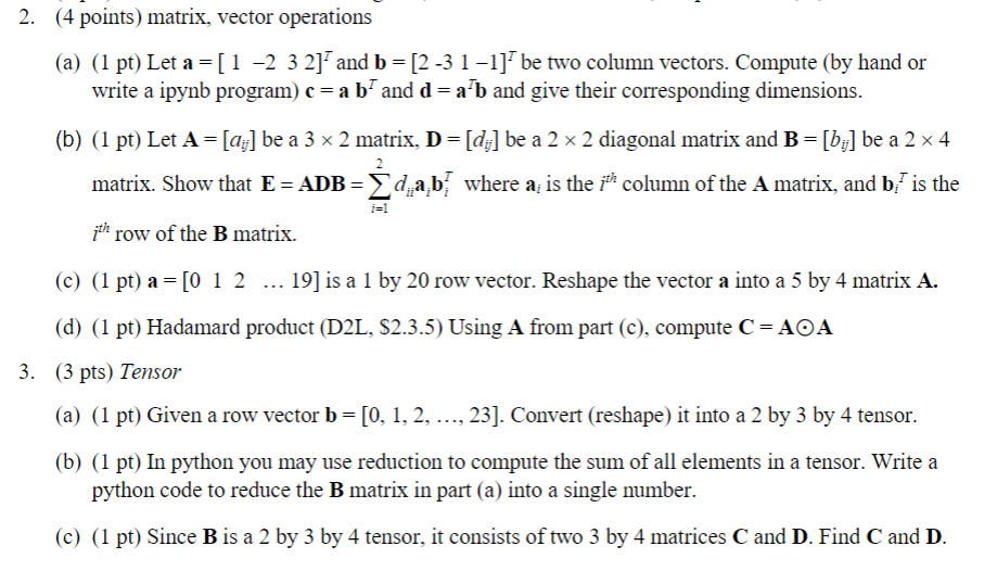Solved 2 4 Points Matrix Vector Operations Write A Ipynb