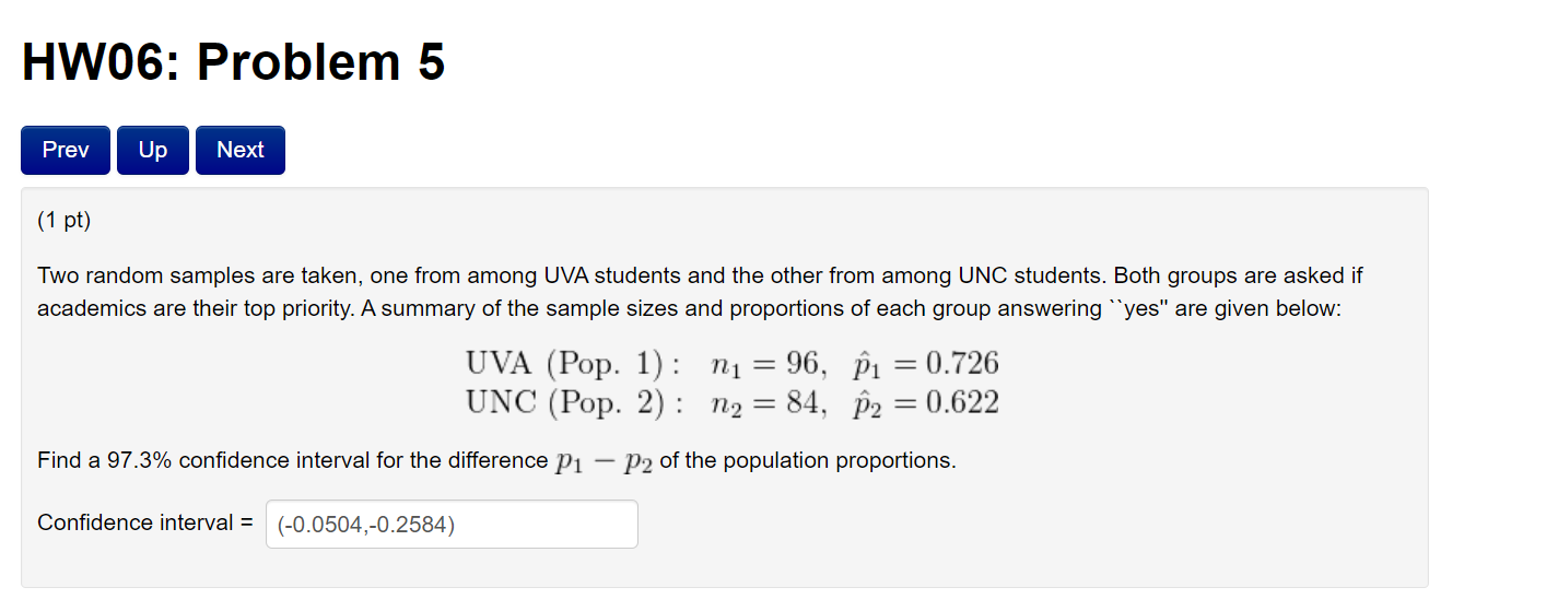 Solved HW06: Problem 5 Prev Up Next (1 pt) Two random | Chegg.com