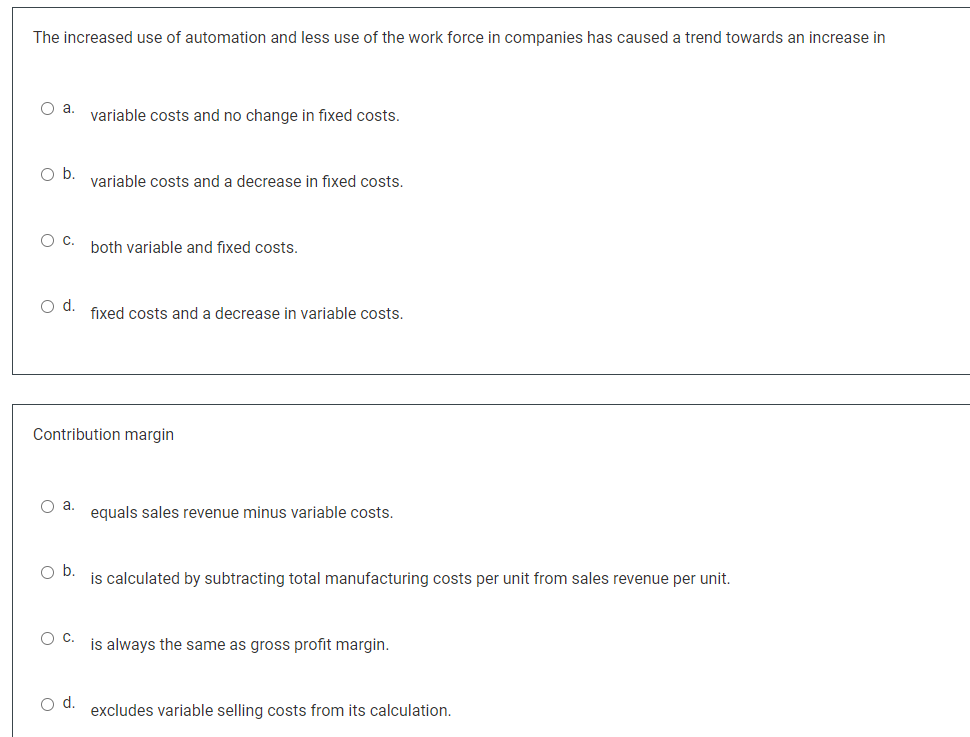 Solved The increased use of automation and less use of the | Chegg.com