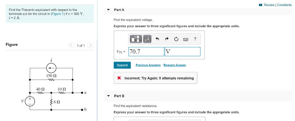 Solved II Review Constants Part A Find the Thévenin | Chegg.com