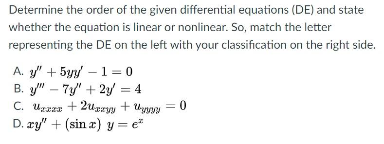Solved Determine the order of the given differential | Chegg.com