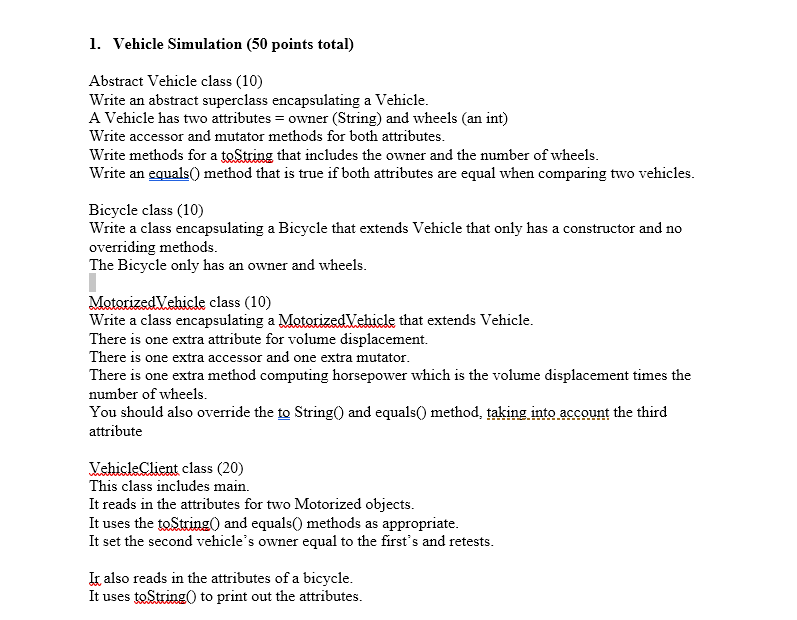 Solved 1. Vehicle Simulation (50 points total) Abstract | Chegg.com