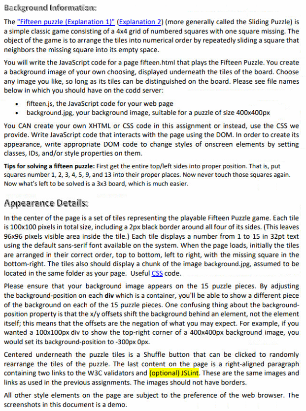 Fifteen Puzzle The goal of the fifteen puzzle is to | Chegg.com