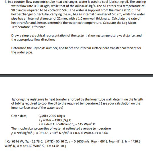 Solved 4. In a counter-flow concentric tube heat exchanger, | Chegg.com