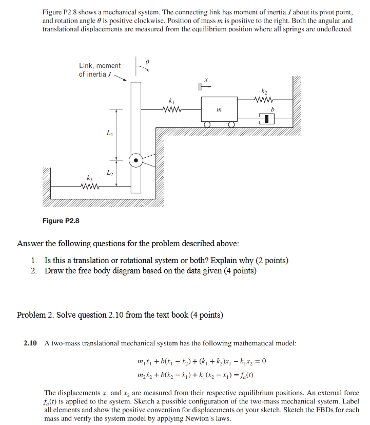 Solved Figure P2.8 shows a mechanical system. The connecting | Chegg.com