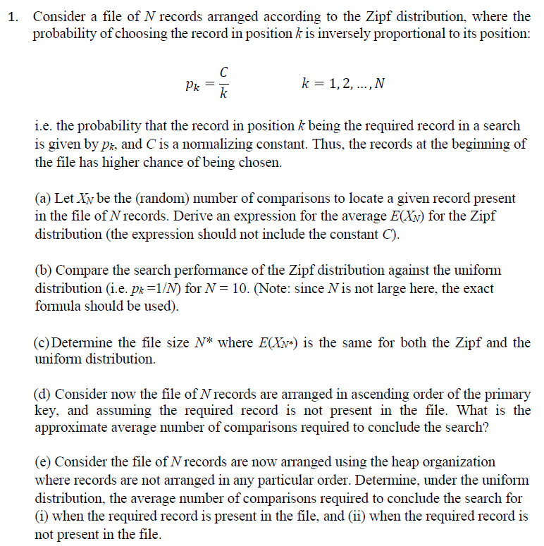1. Consider a file of N records arranged according to | Chegg.com