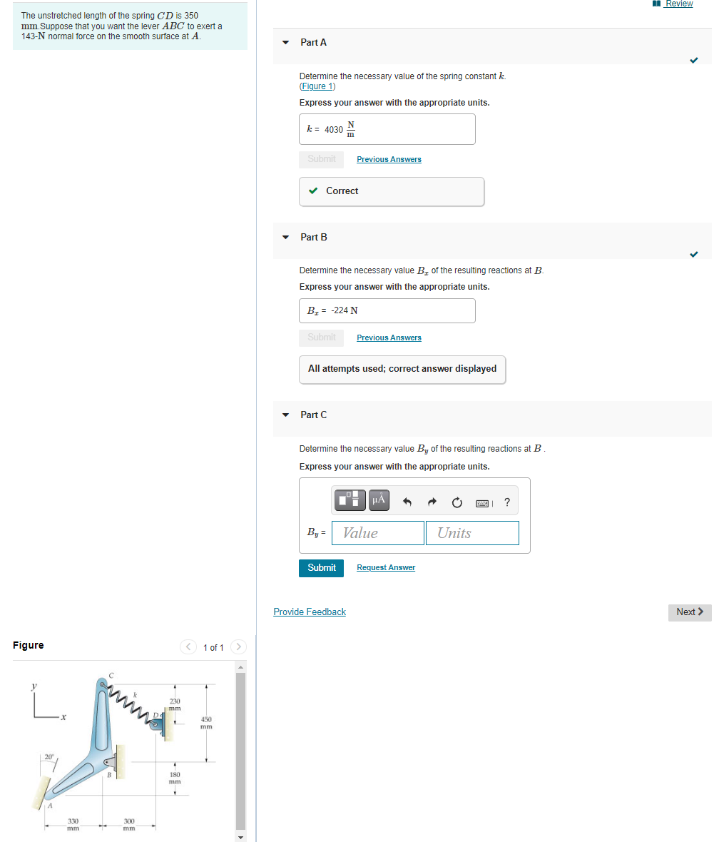 Solved The unstretched length of the spring CD is 350 mm. | Chegg.com