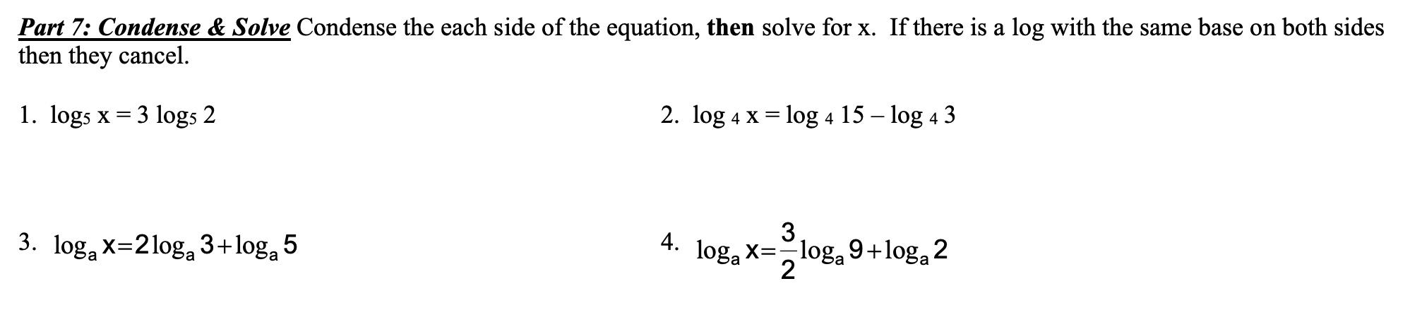 Solved Part 7: Condense & Solve Condense the each side of | Chegg.com